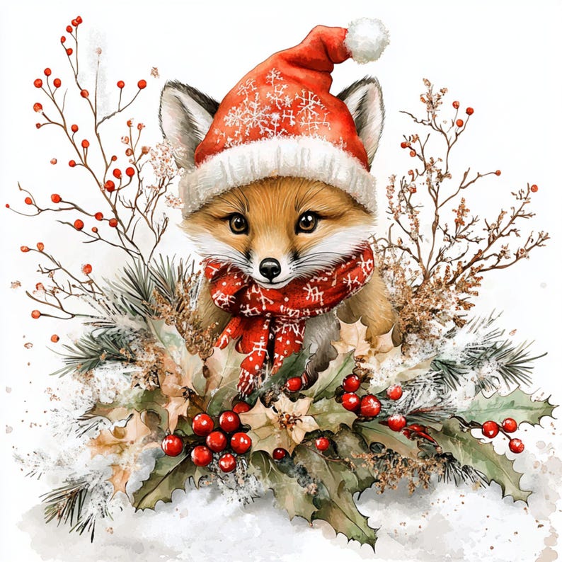 Christmas Baby Fox Images: Printable Art, Card Making (digital Download ...