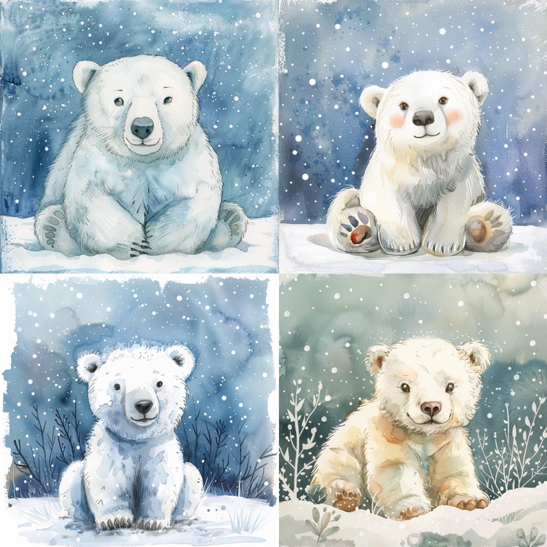 Polar Bear Clip Art, Printables, Digital Downloads, Snow, Polar Bear ...
