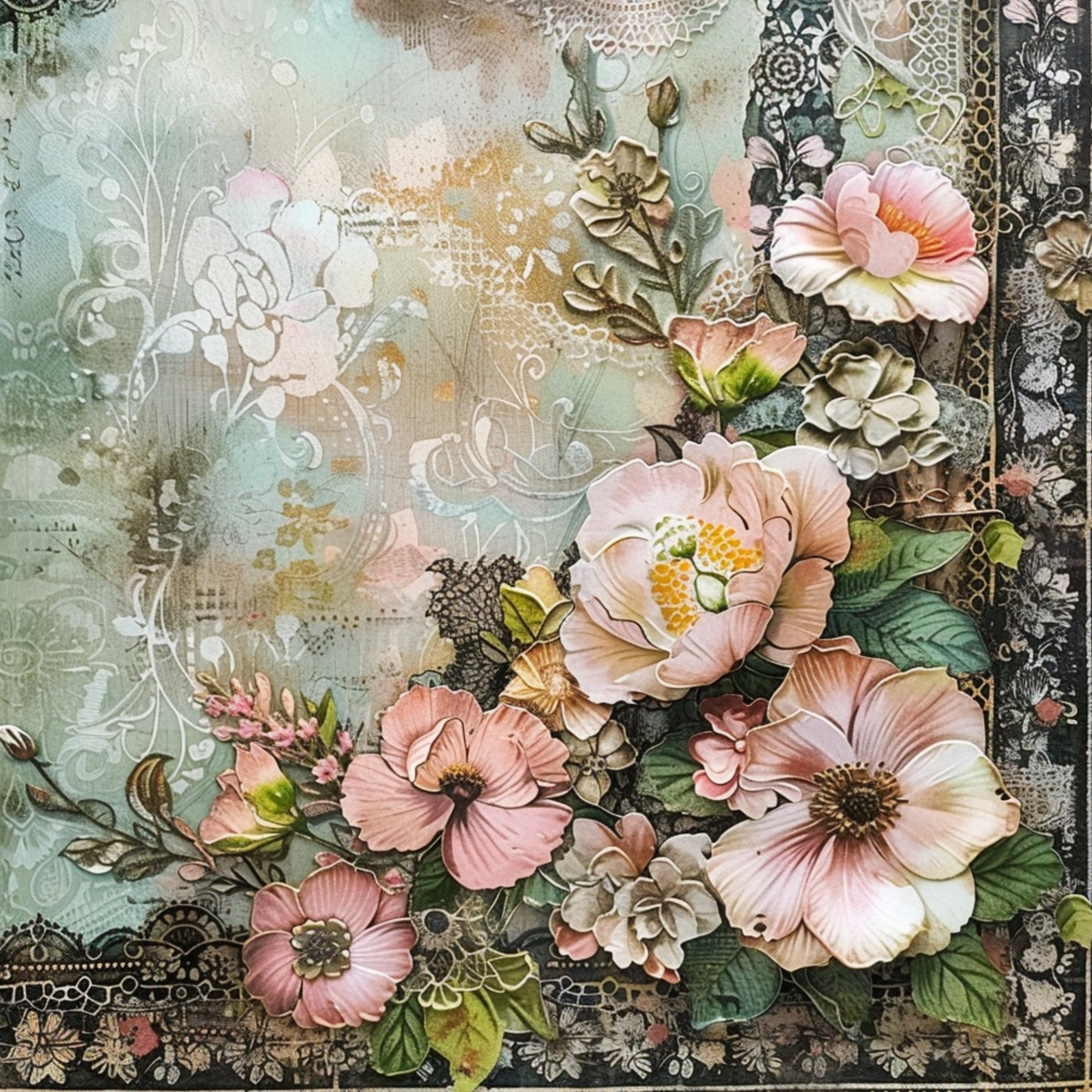Flowers and Lace Junk Journal Pages Printable Clip Art Digital ...
