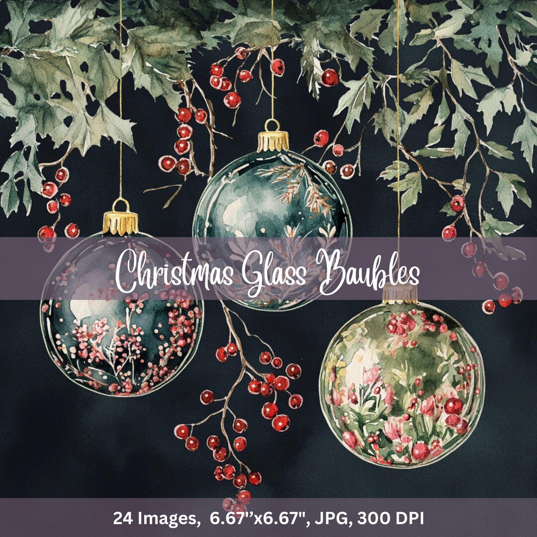 Glass Baubles Christmas Art Digital Downloads Printable Art Paper ...