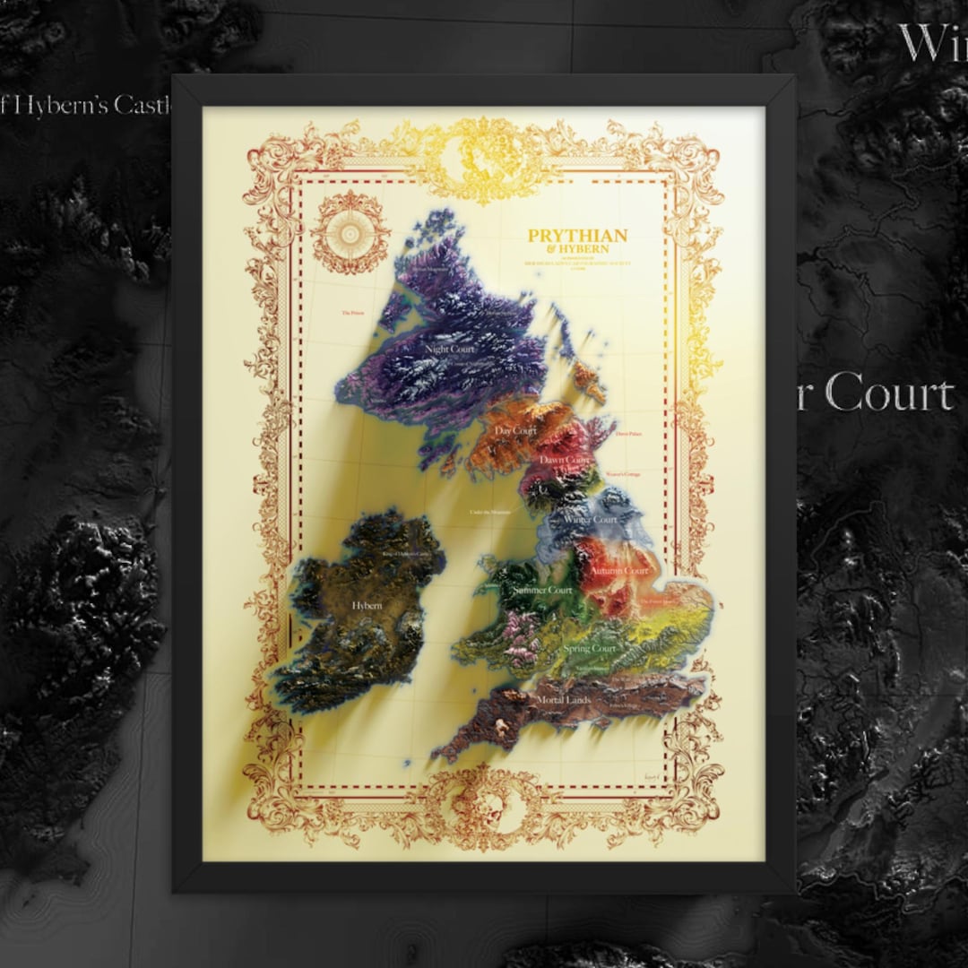 3D Framed Relief Map of Prythian - ACOTAR - Light - Etsy
