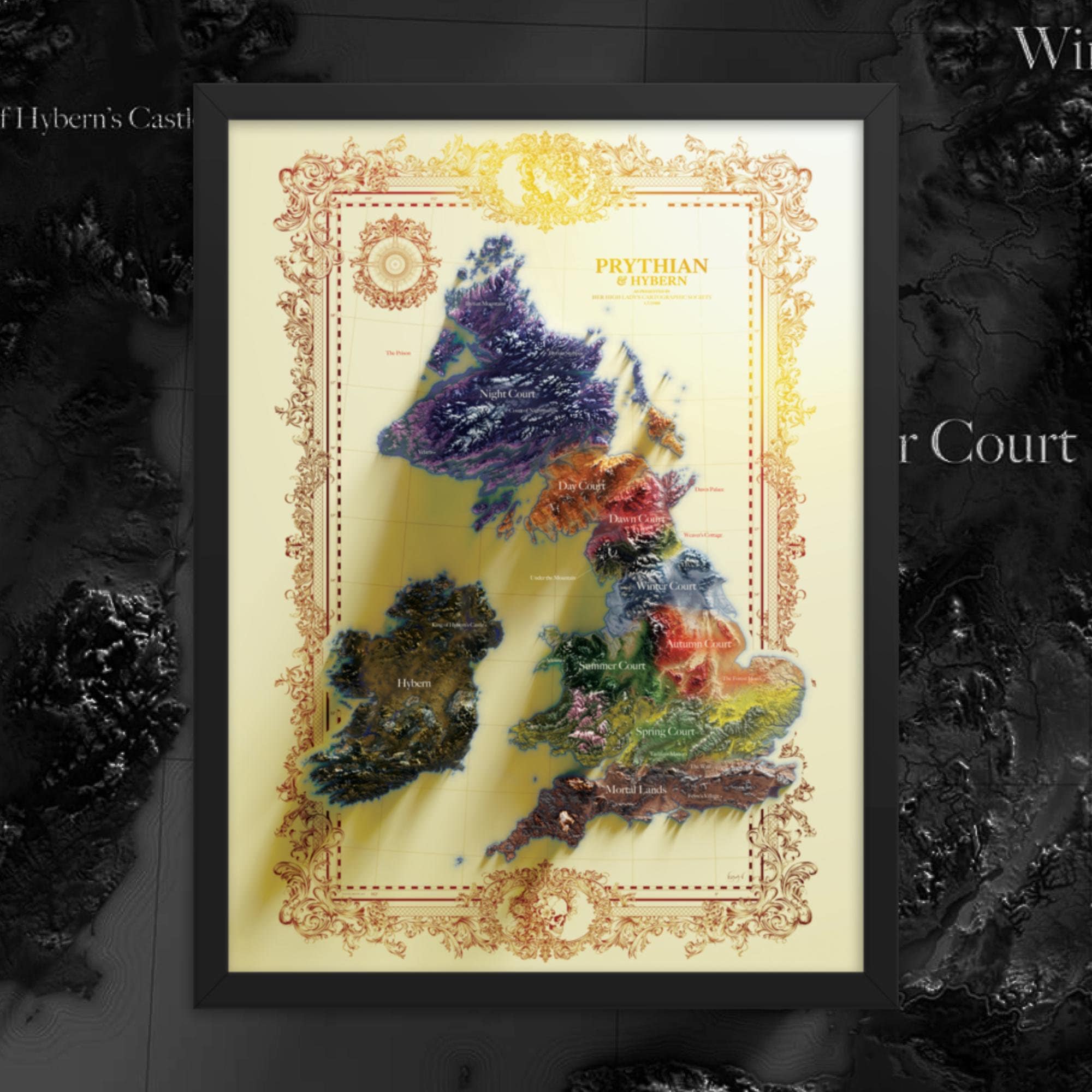 3D Framed Relief Map of Prythian - ACOTAR - Light - Etsy