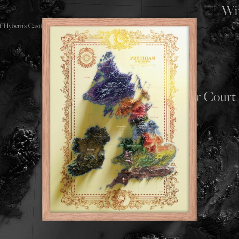3D Framed Relief Map of Prythian - ACOTAR - Light - Etsy