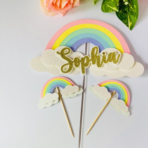 Pastel Color Rainbow Cake Topper Personalized Birthday Cake - Etsy