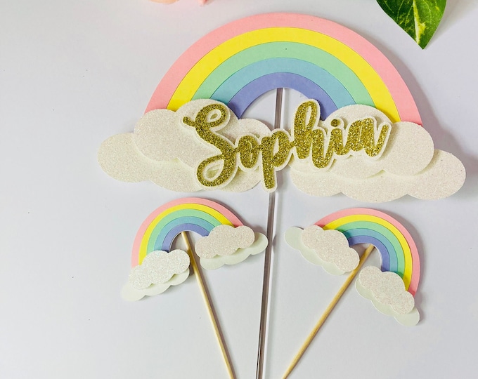 Rainbow Birthday Cake Topper Kids Birthday Bunting Bakeware Rainbow Art ...