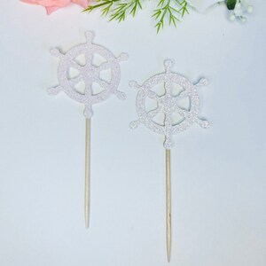 Nautical Cupcake Topper, Anchor Ship Wheel Boat Topper, Nautical Baby ...