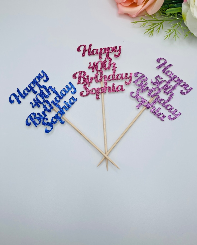 Custom Name and Age Happy Birthday Cupcake Topper Set - Etsy