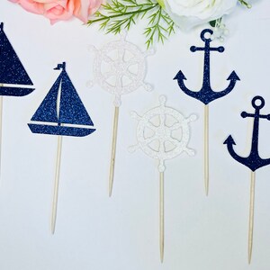 Nautical Cupcake Topper, Anchor Ship Wheel Boat Topper, Nautical Baby ...