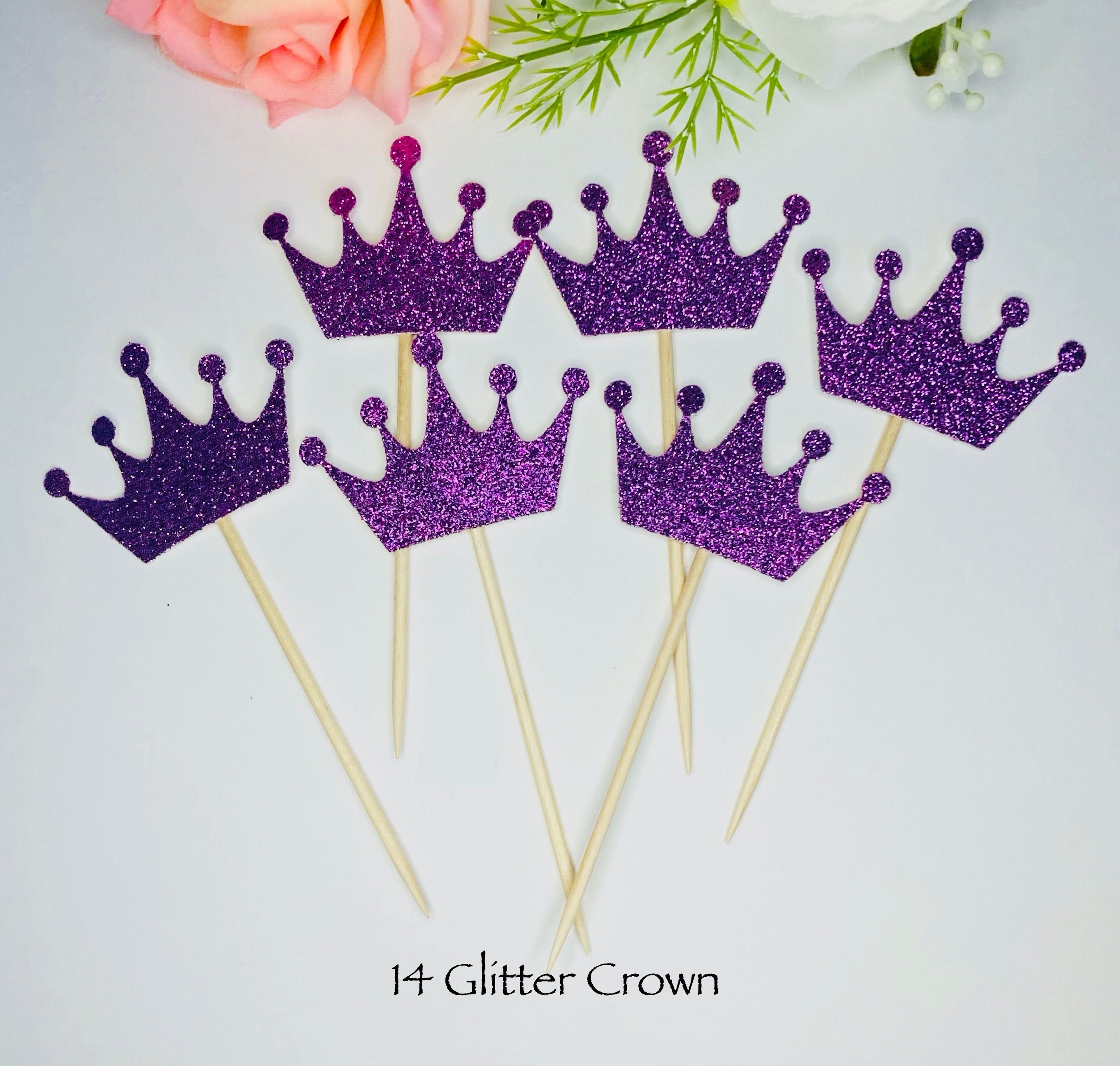 Glitter Crown Cupcake Toppers Princess Cupcake Toppersgirls - Etsy