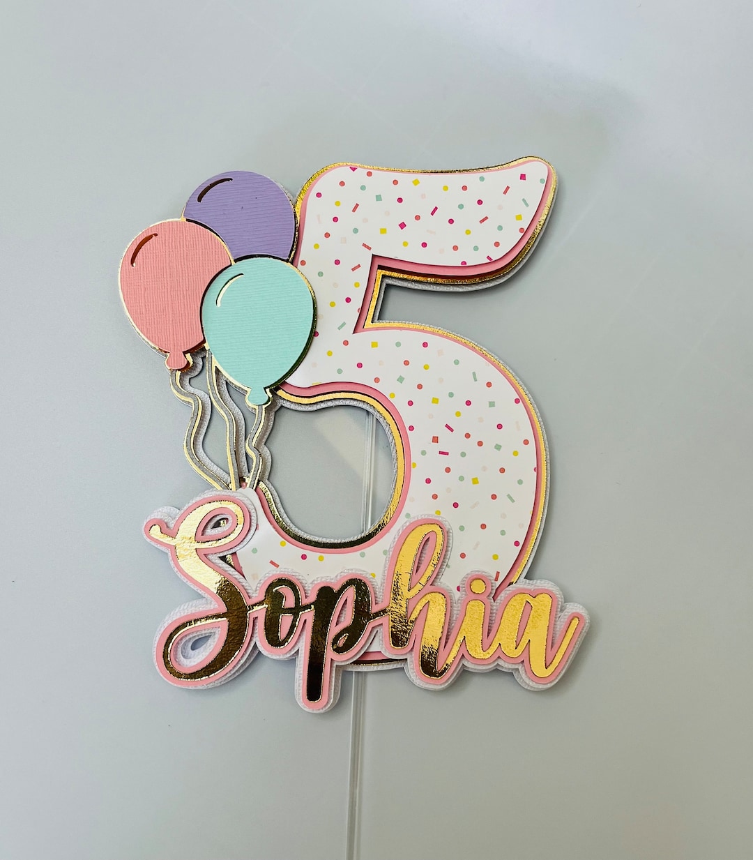 Custom Age and Name Balloons Cake Topper, Birthday Party Decor, Pastel ...