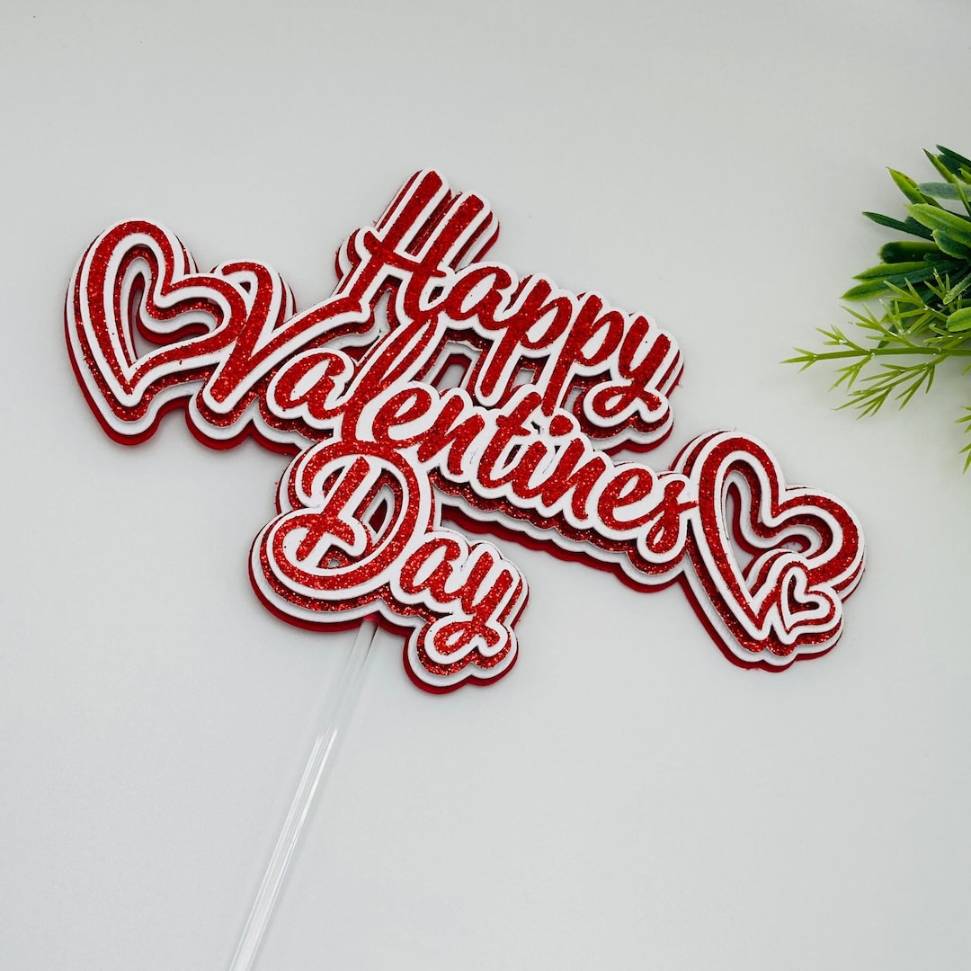 Happy Valentines Day Red Glitter Cake Topper, Strawberry Box Toppers ...