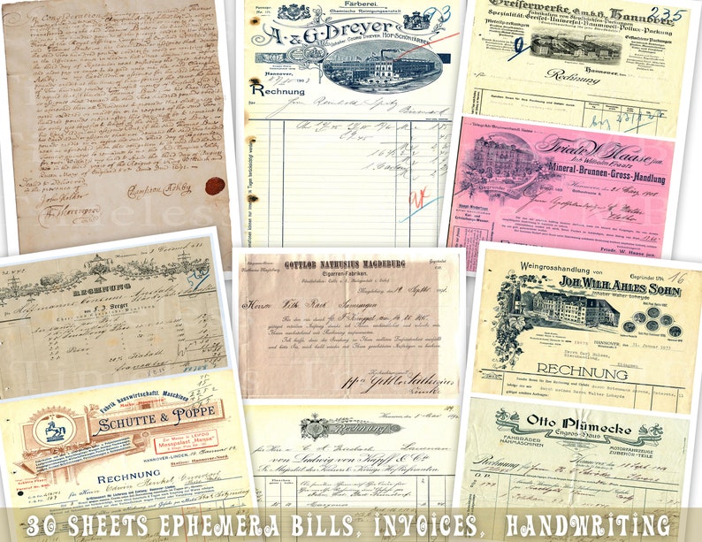 Vintage Ledger Ephemera: Old Bills, Invoices, Handwriting (digital ...