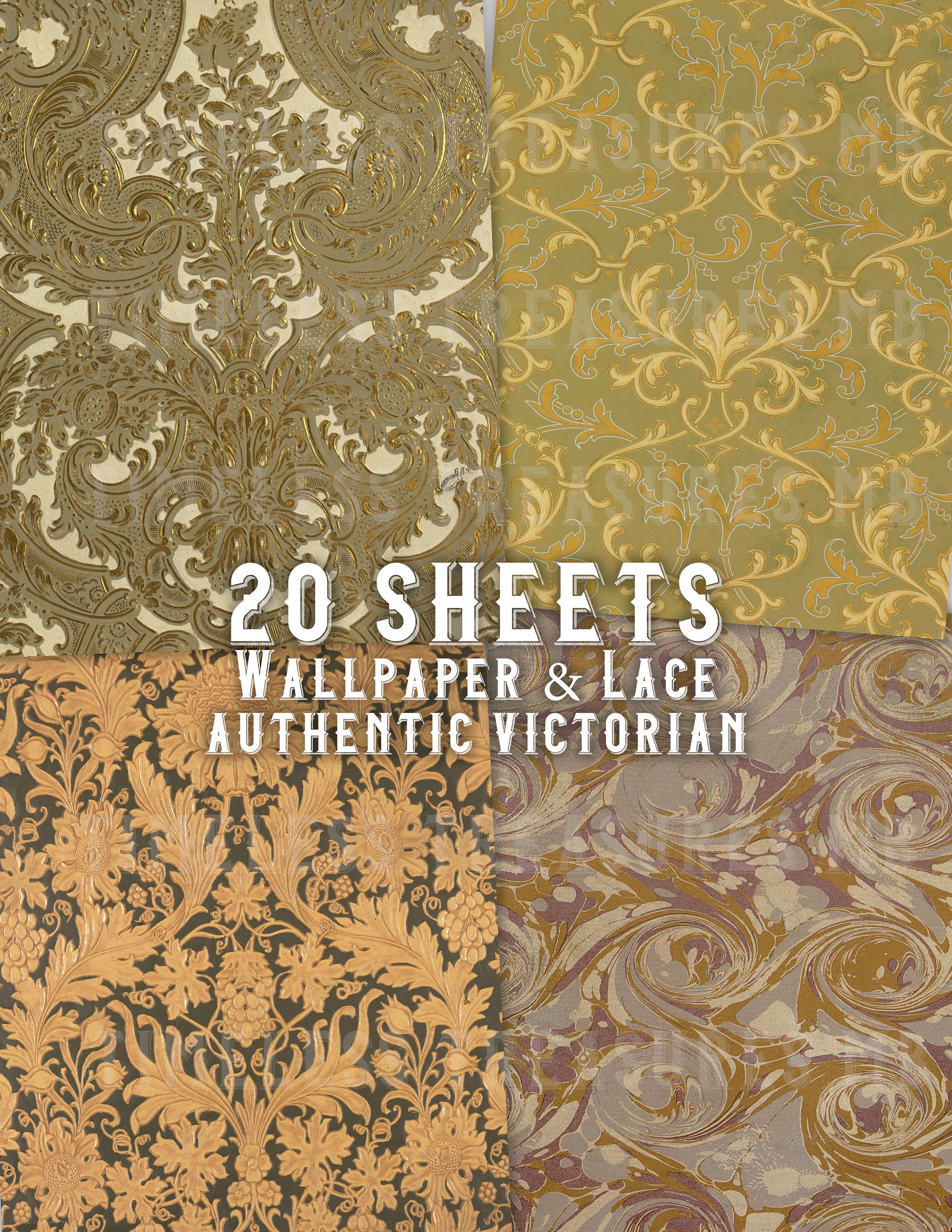 Victorian Wallpaper & Lace Digital Paper: 20 Printable Scrapbook Sheets ...