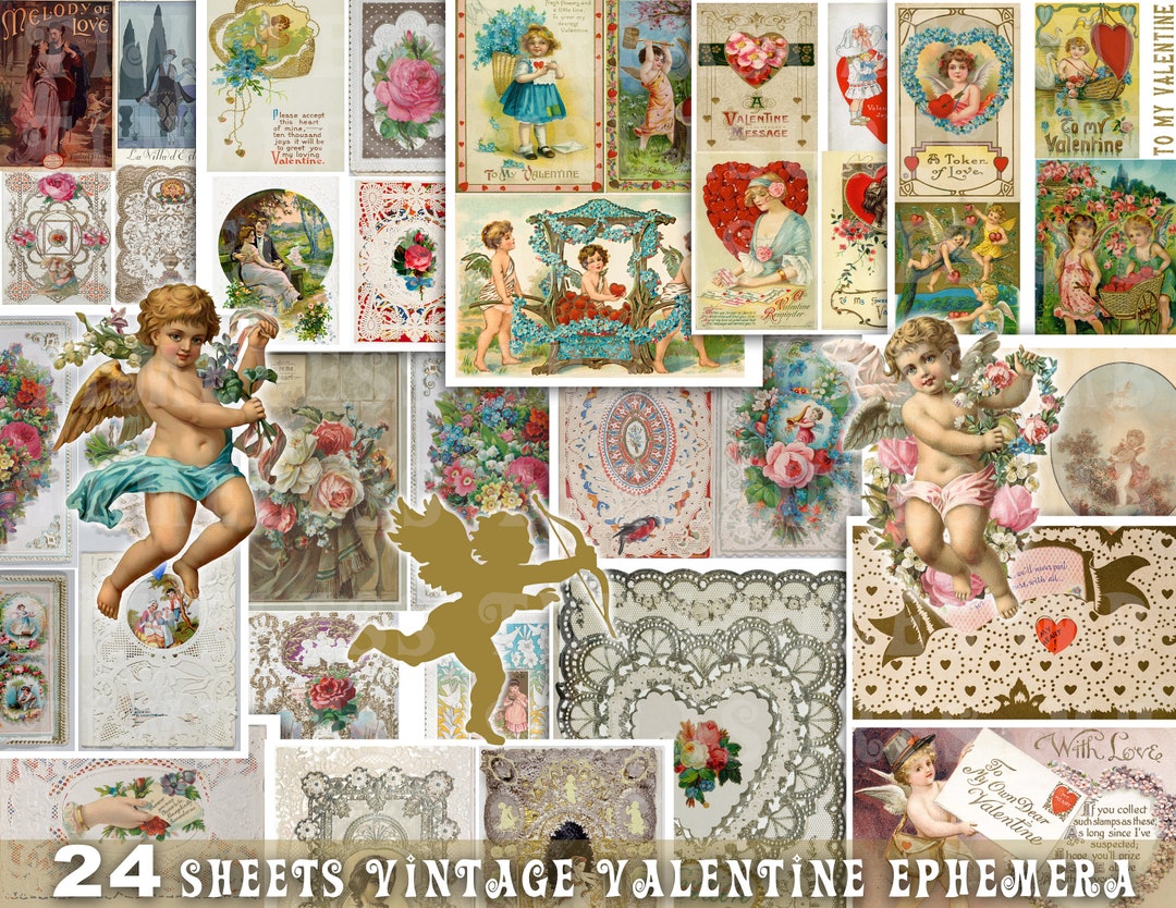PRINTABLE VALENTINE EPHEMERA Junk Journal Kit, Happy Valentine Day, 24 ...