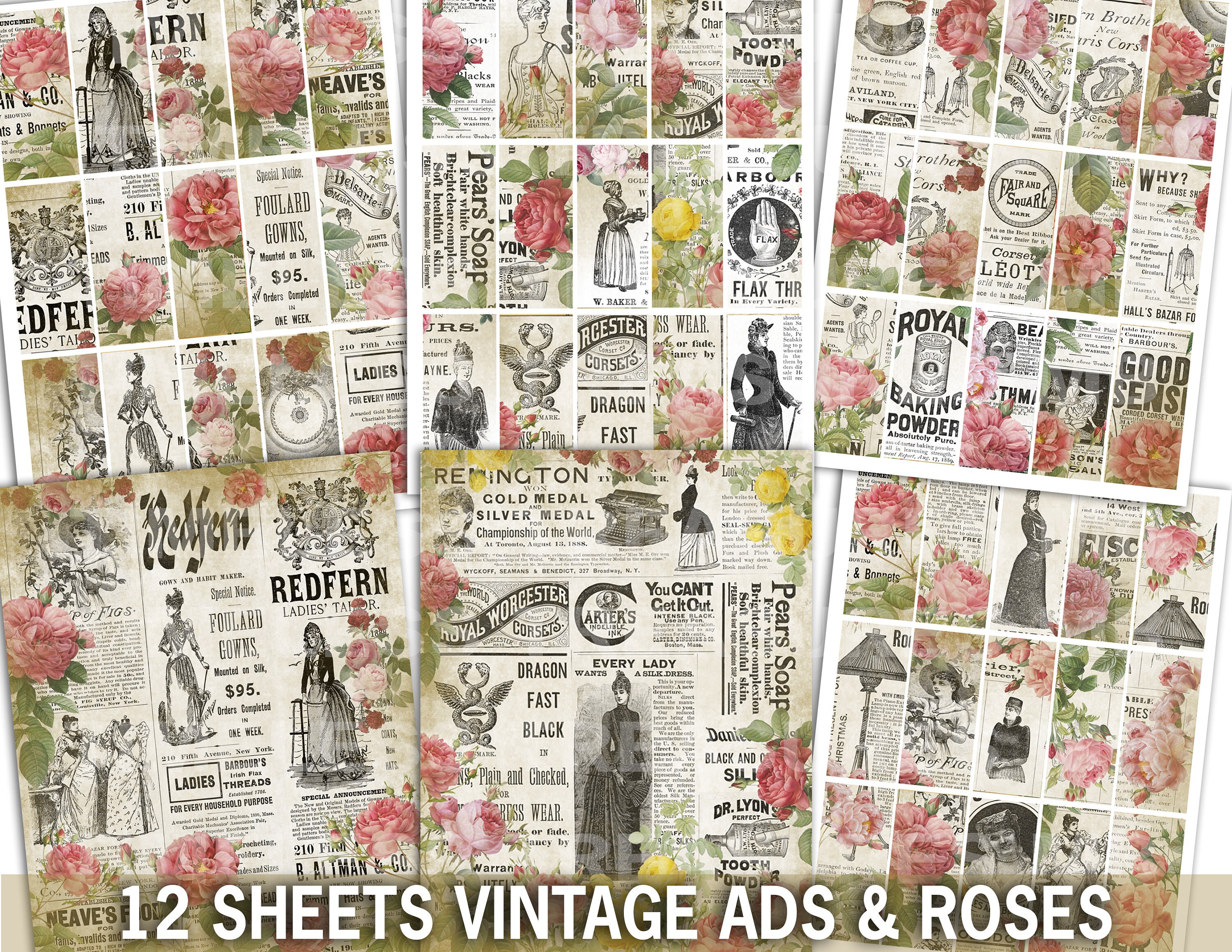 Junk Journal Labels, Printable Scrapbook Pages, 12 Sheets, ADS and ...