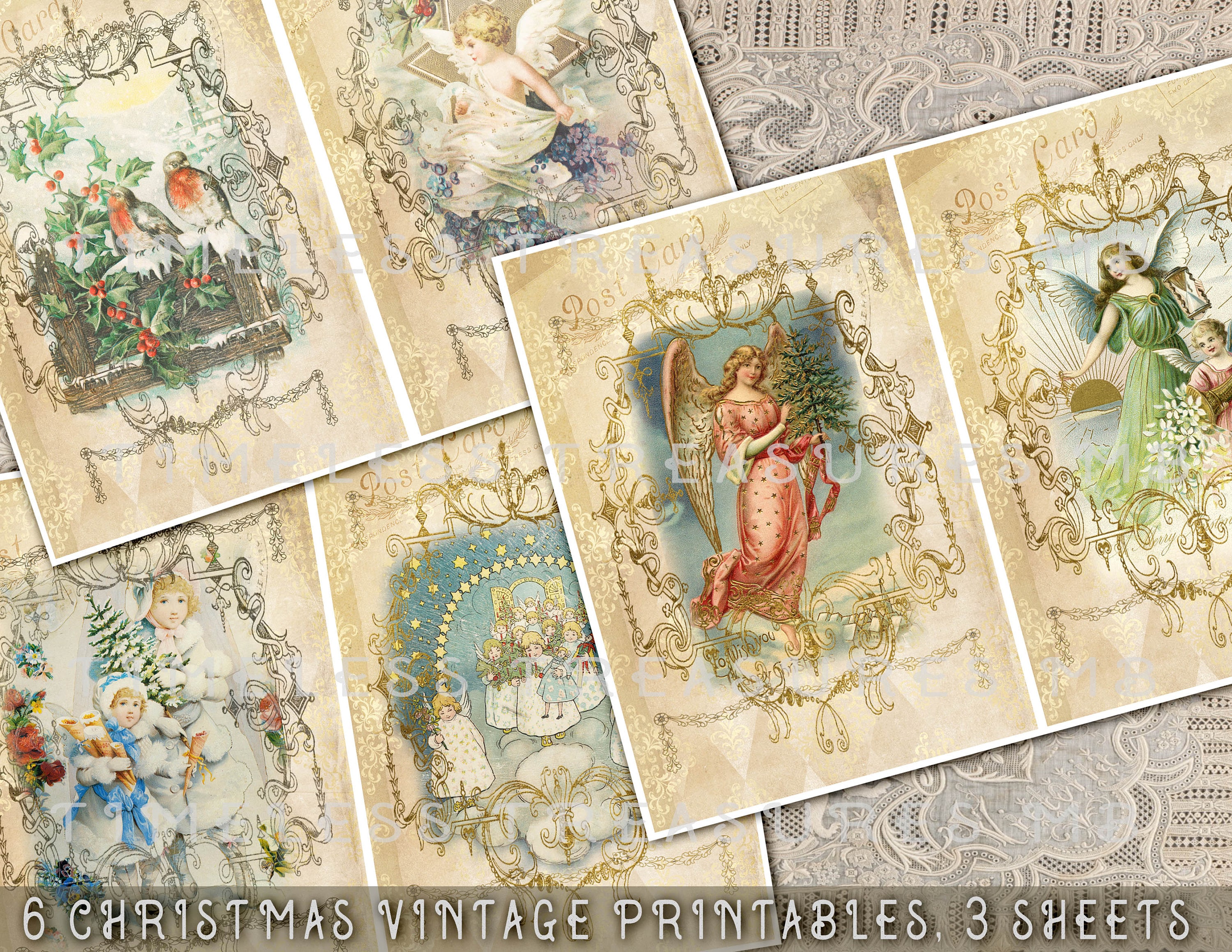 Printable VINTAGE ANGELS Antique Cards, Christmas EPHEMERA, Scrapbooks ...