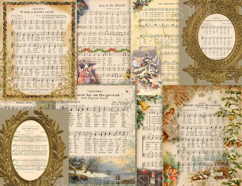 Printable VINTAGE CHRISTMAS Carols Music Sheets Notes Cards - Etsy