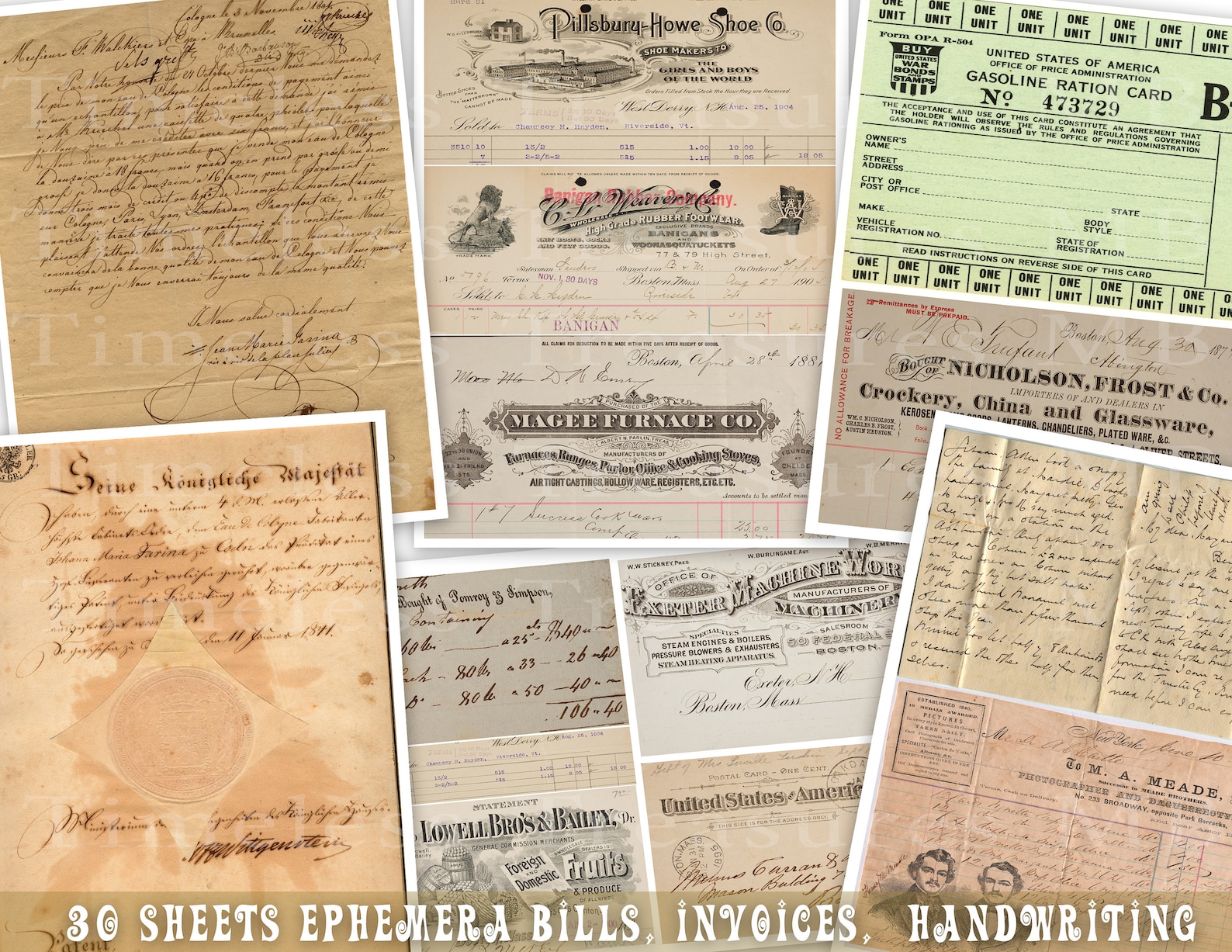 Vintage Ledger Ephemera: Old Bills, Invoices, Handwriting (digital ...