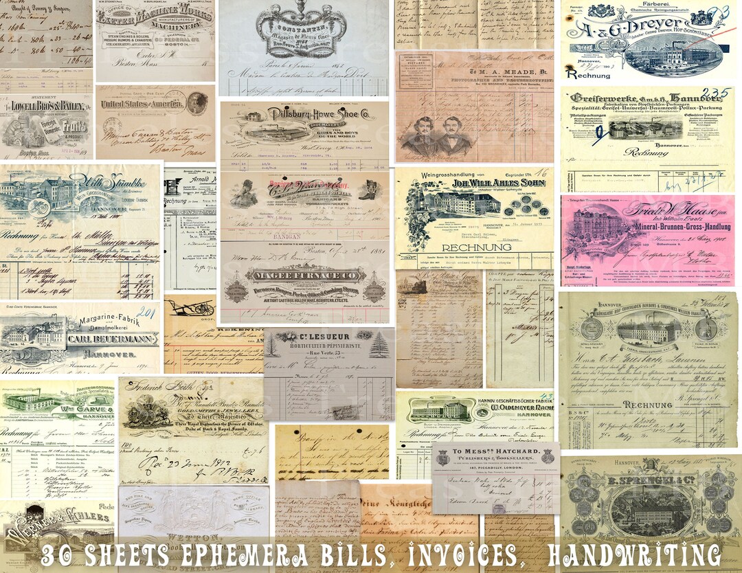 Vintage Ledger Ephemera: Old Bills, Invoices, Handwriting (digital ...