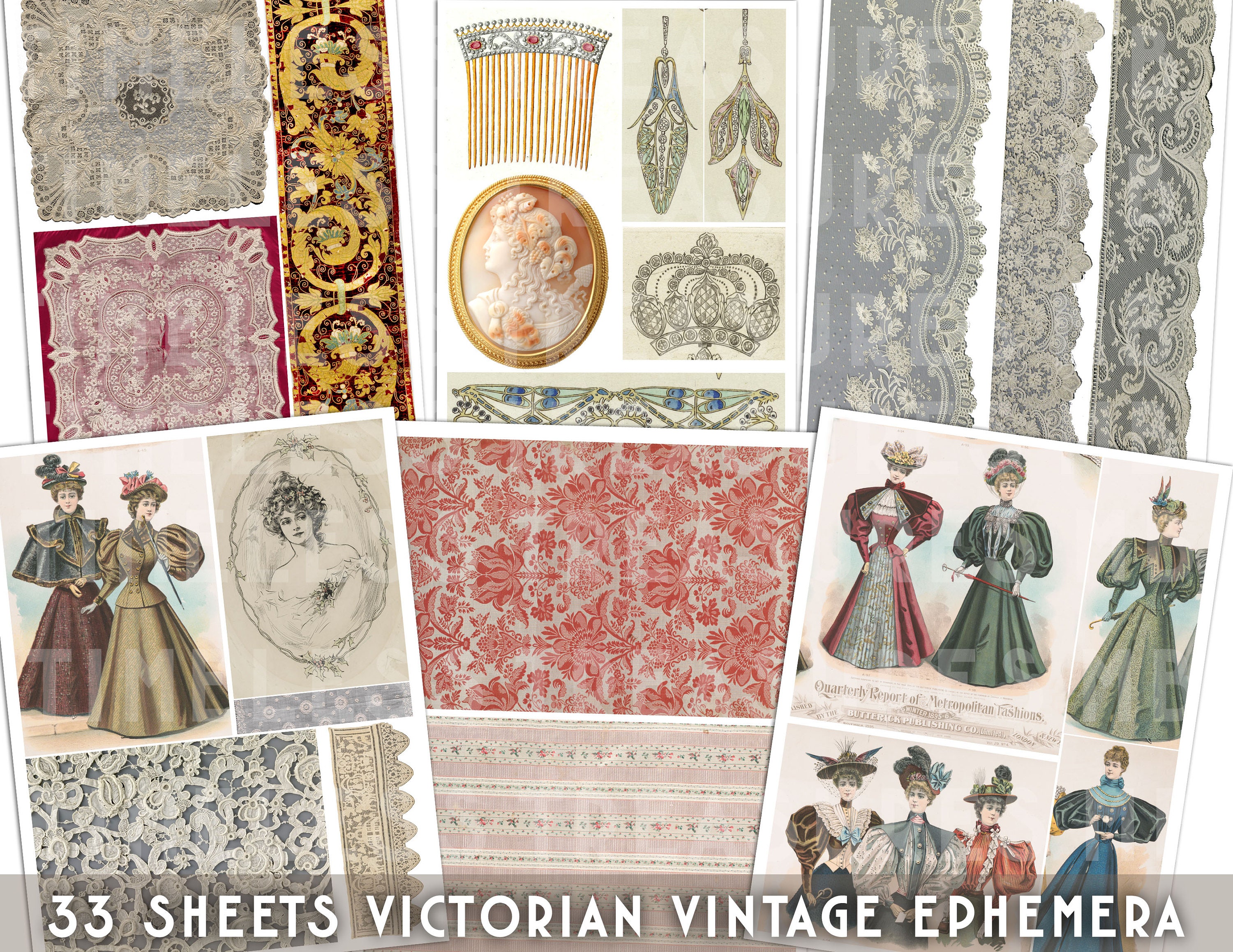 Victorian Lady Ephemera: 33 Printable Antique Paper Sheets (digital ...