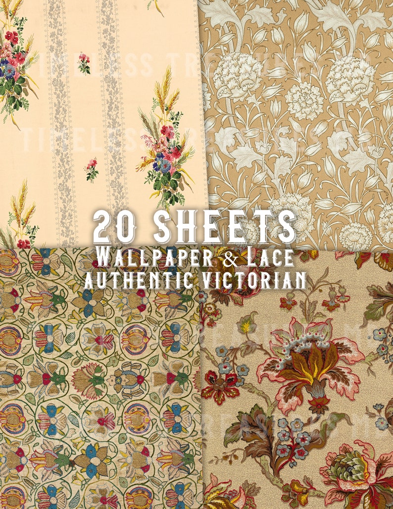 Victorian Wallpaper & Lace Digital Paper: 20 Printable Scrapbook Sheets ...