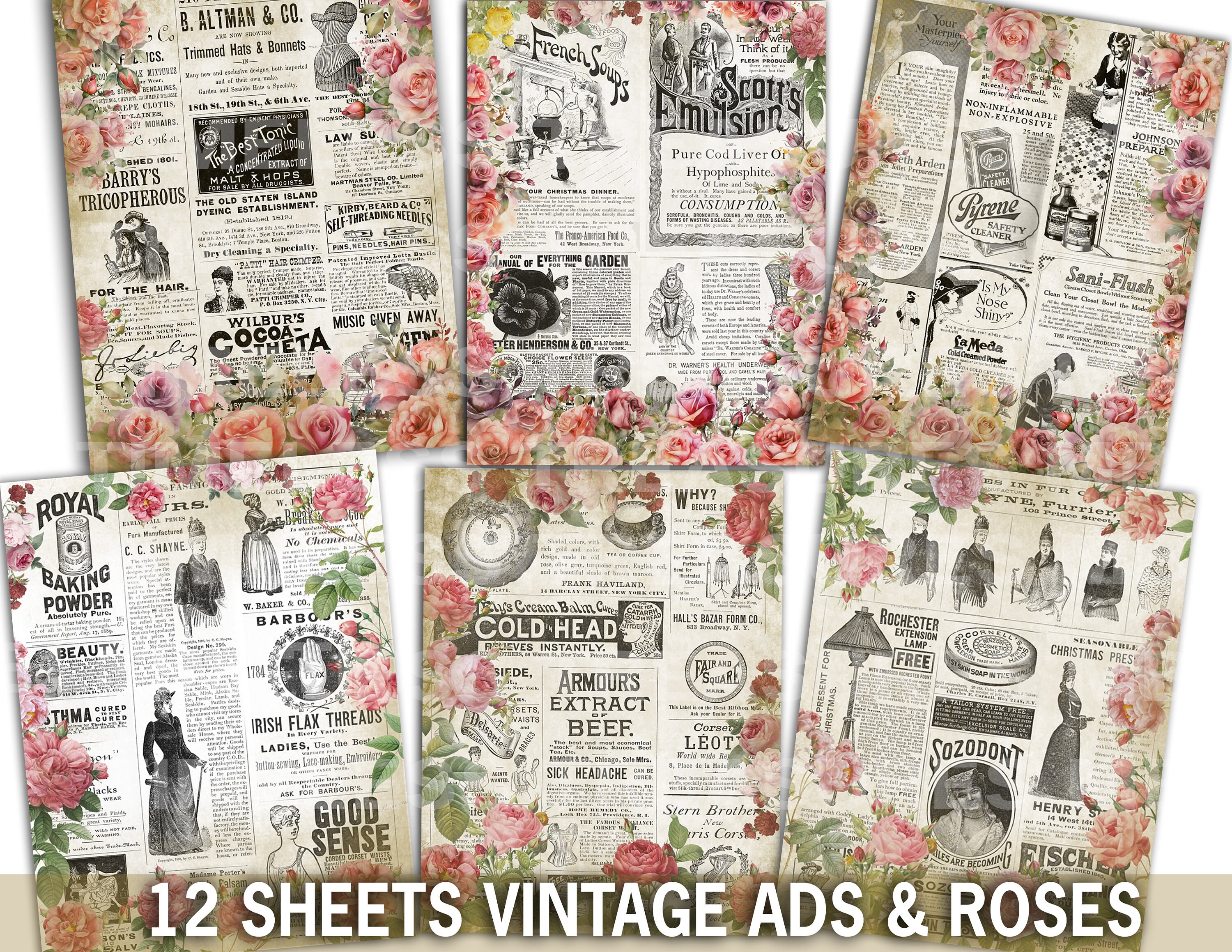 Junk Journal Labels, Printable Scrapbook Pages, 12 Sheets, ADS and ...