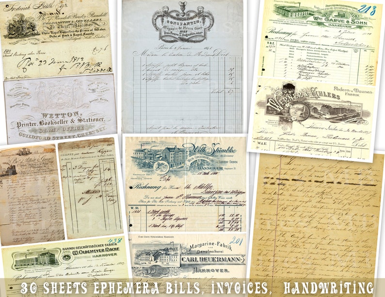 Vintage Ledger Ephemera: Old Bills, Invoices, Handwriting (digital ...