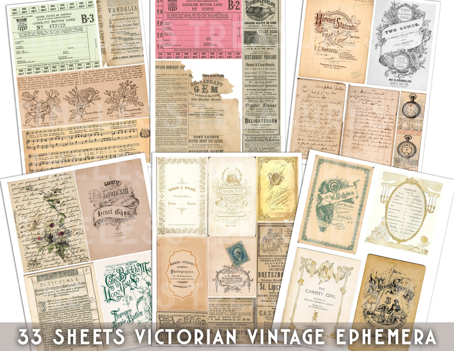 Victorian Lady Ephemera: 33 Printable Antique Paper Sheets (digital ...