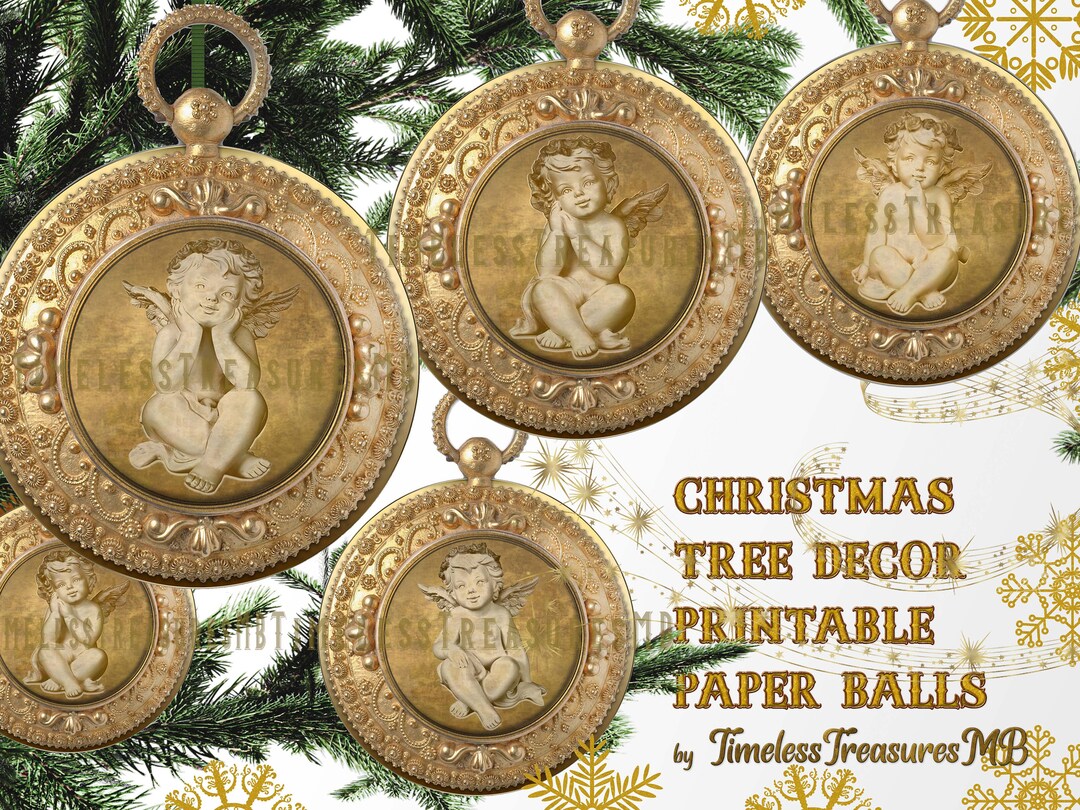 Vintage Angel Christmas Bauble Ornaments, Ephemera Collage (digital ...