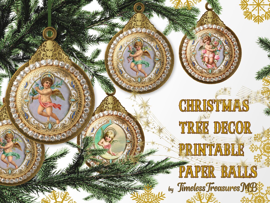 Printable VINTAGE CHRISTMAS Bauble Ornaments Angels, EPHEMERA for ...