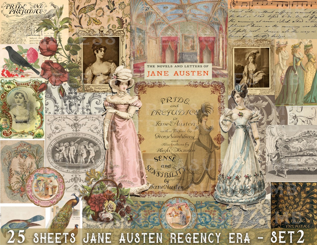 Jane Austen Regency Ephemera: Vintage Scrapbook Collage (25 Sheets ...