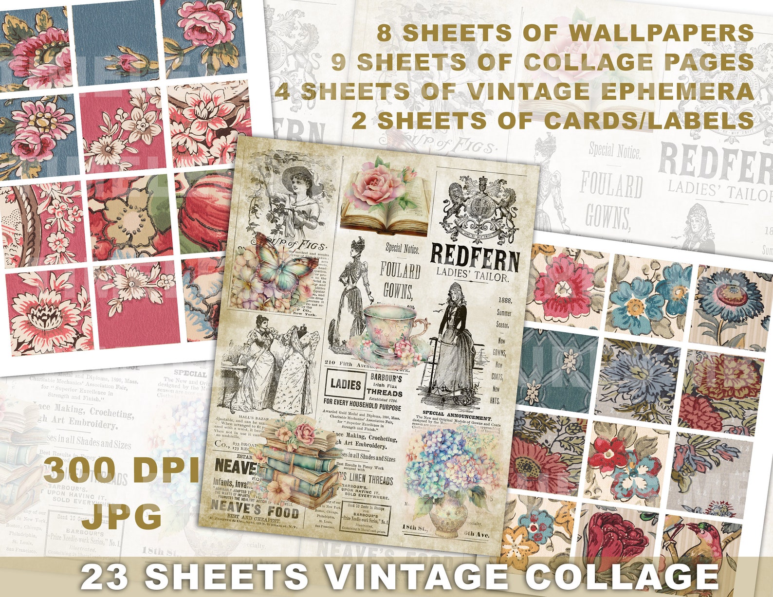 Vintage Collage Printable Junk Journal Kit Scrapbook - Etsy