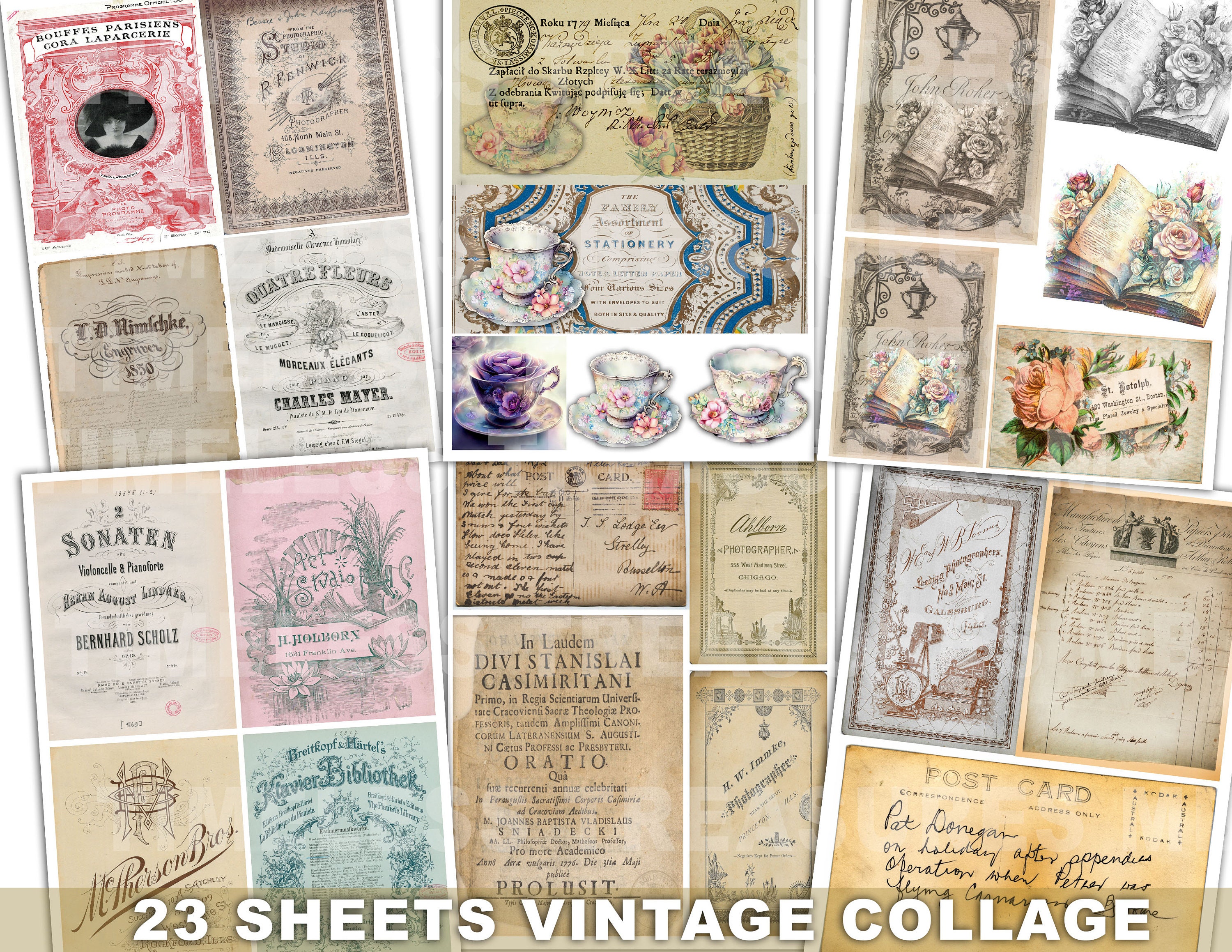 Vintage Collage, Printable Junk Journal Kit, Scrapbook Supplies, 23 ...