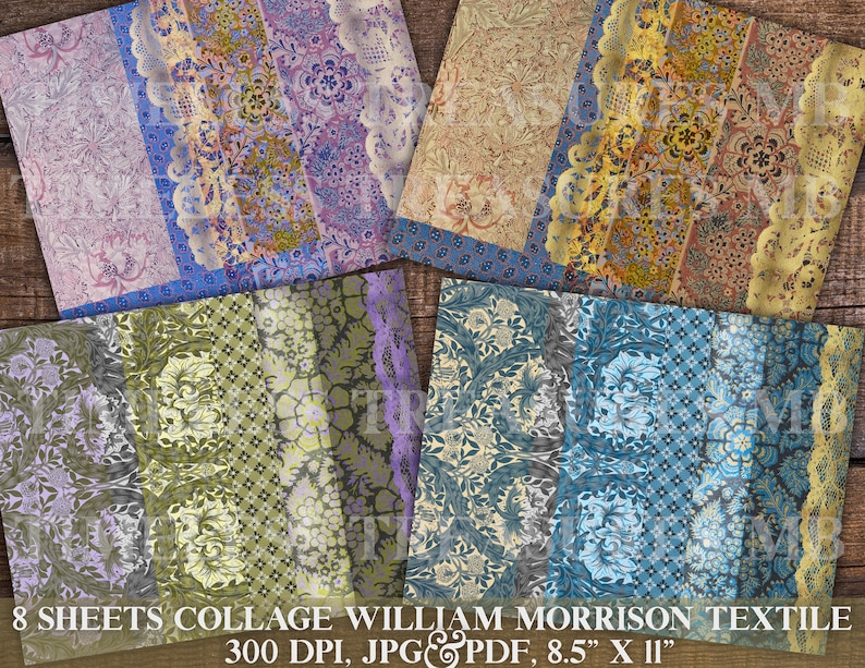 William Morris Wallpaper 41 Sheets, Antique Floral Patterns (digital ...