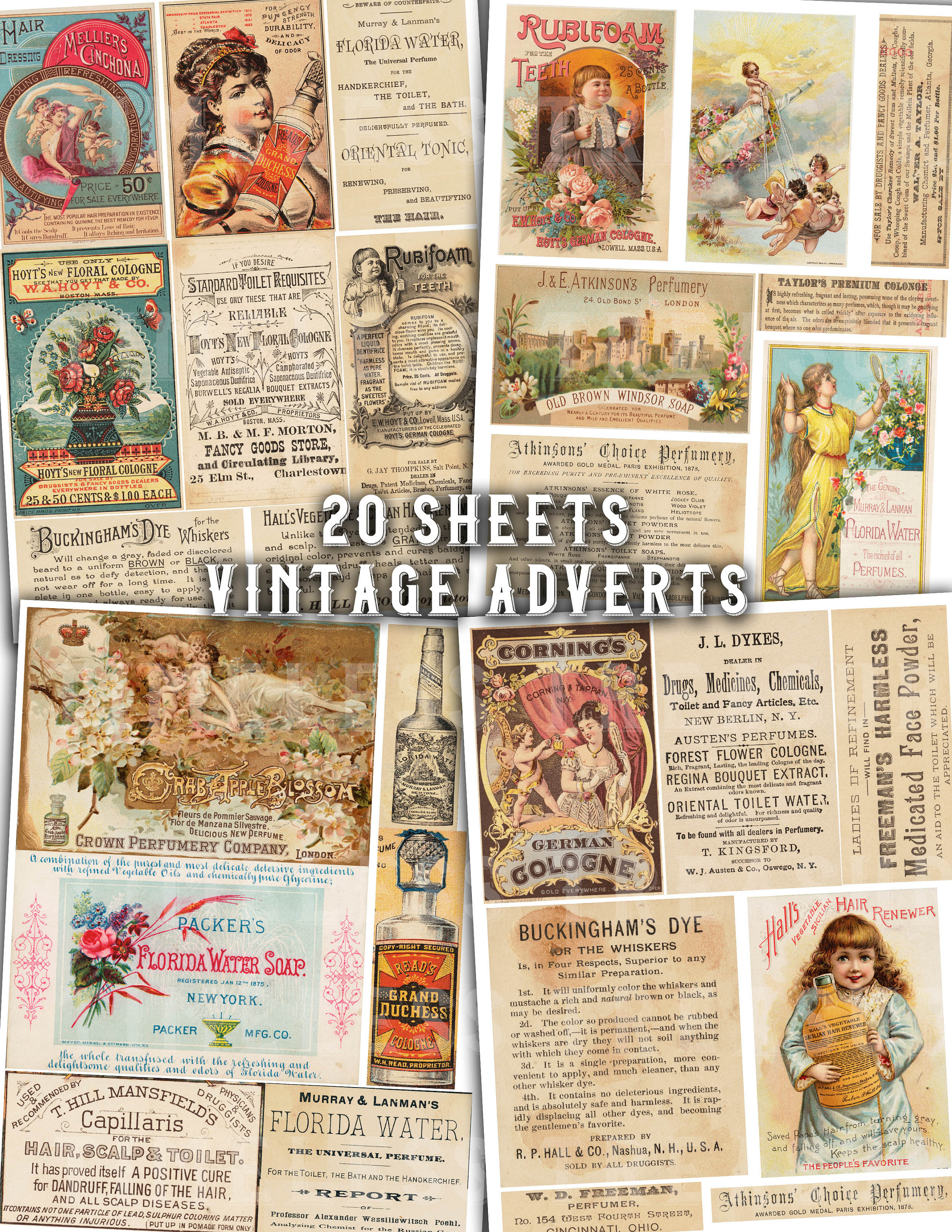 Vintage Adverts Ephemera: Perfume & Cologne Labels, 20 Sheets (digital ...