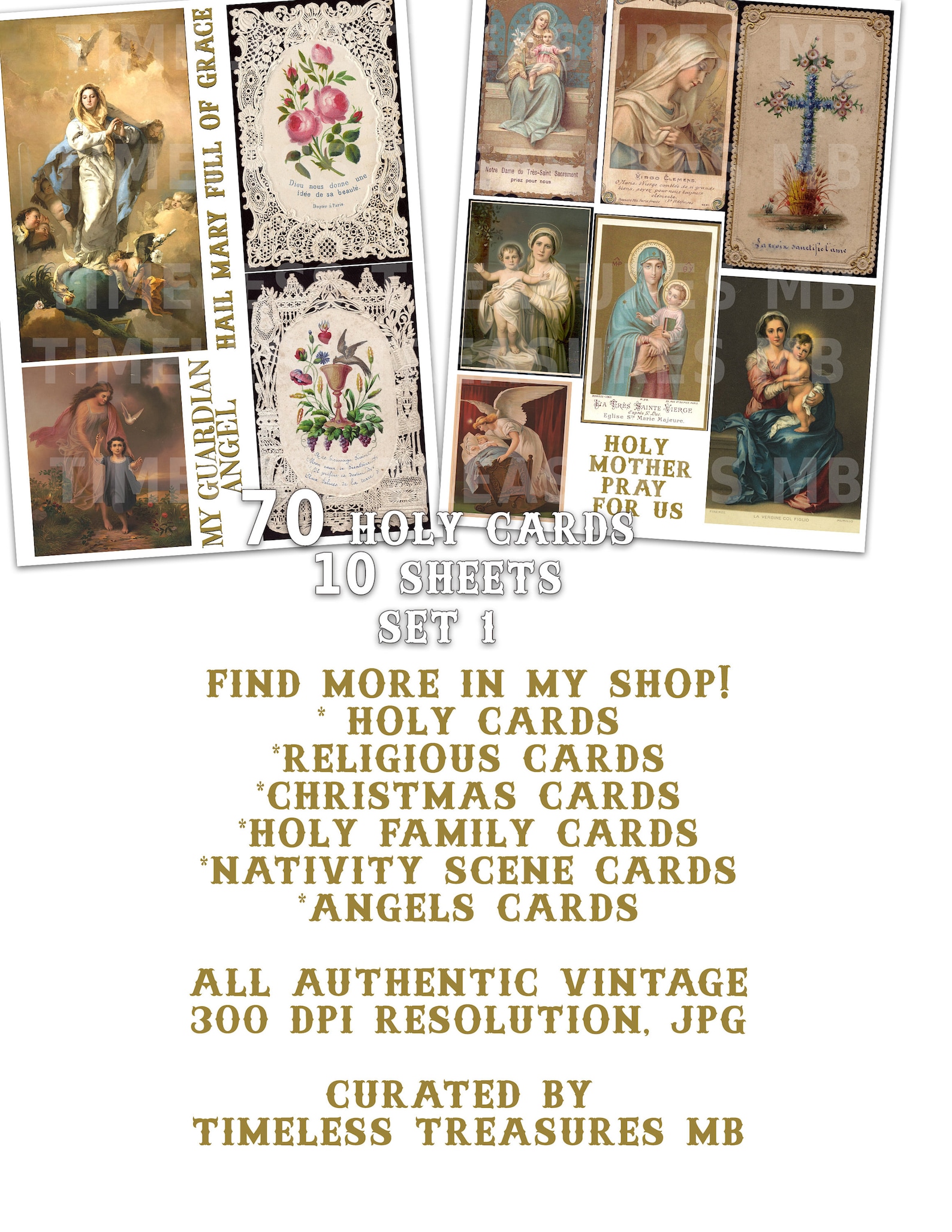 Catholic Holy Cards: Vintage Christmas Ephemera (10 Sheets) (digital ...