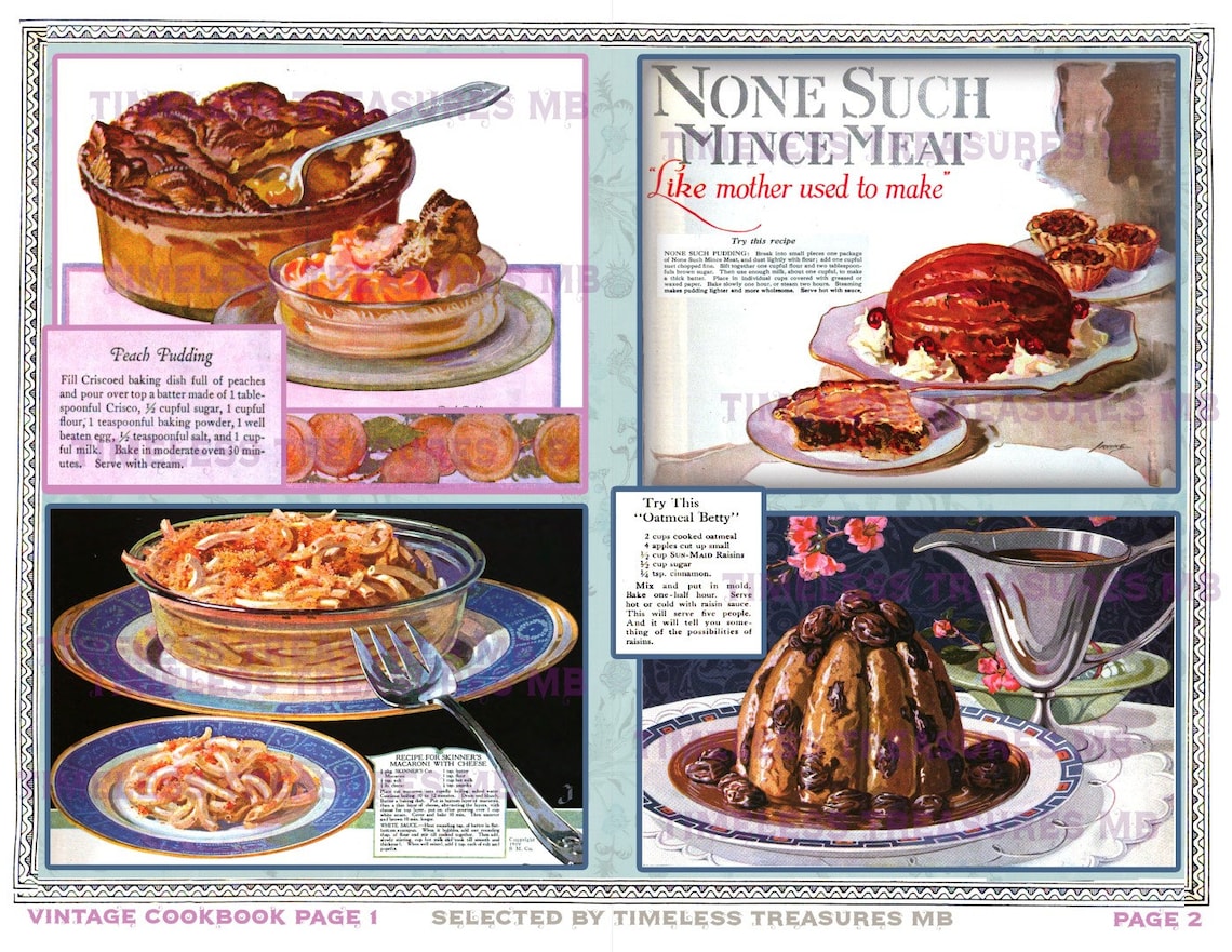 Vintage Cookbook Recipes, 1920s Ephemera for Junk Journal (digital ...