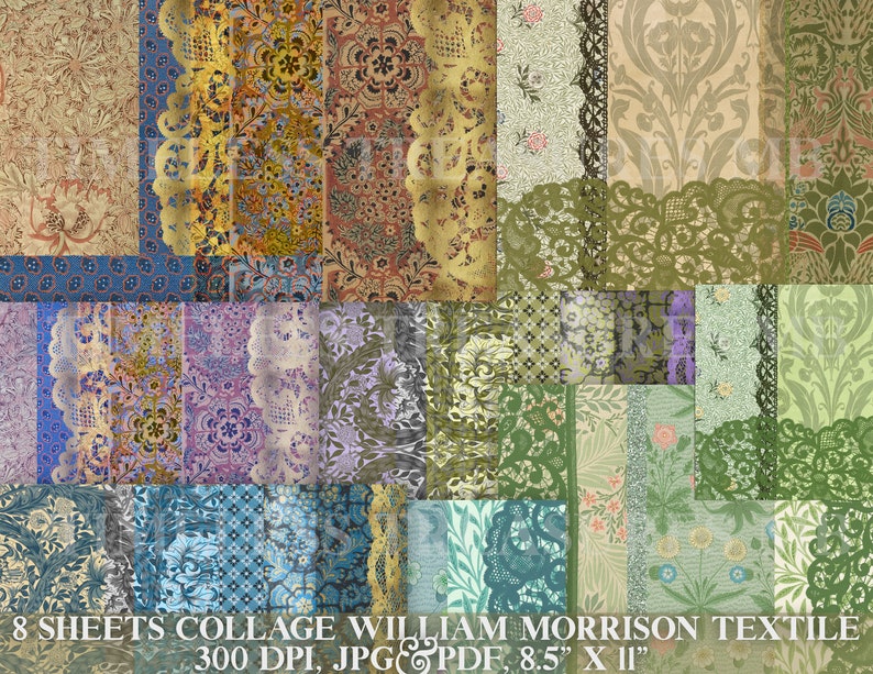 William Morris Wallpaper 41 Sheets, Antique Floral Patterns (digital ...