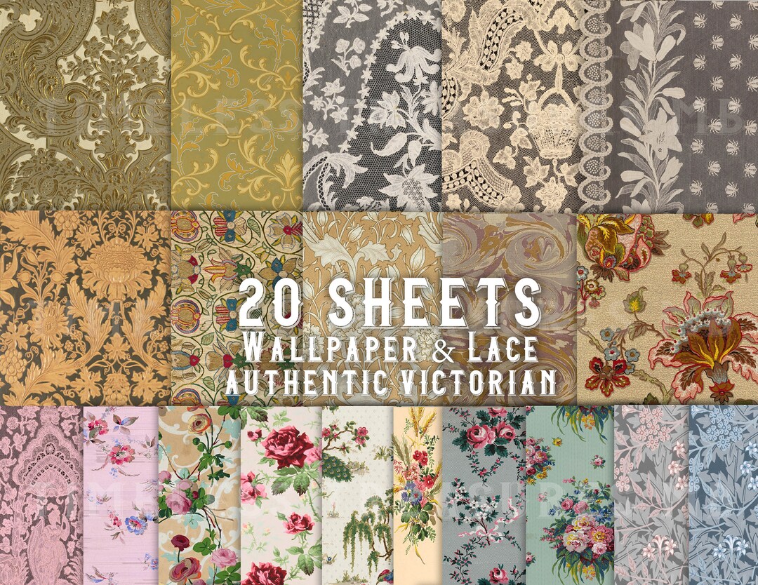 Victorian Wallpaper & Lace Digital Paper: 20 Printable Scrapbook Sheets ...