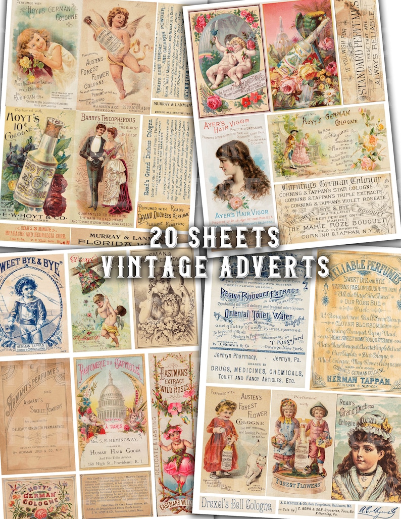 Vintage Adverts Ephemera: Perfume & Cologne Labels, 20 Sheets (digital ...