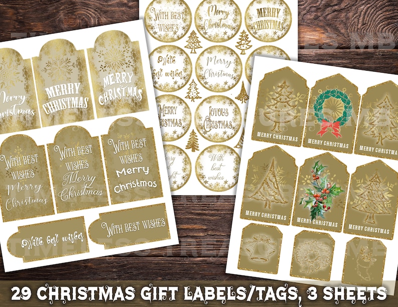 Printable 29 CHRISTMAS GIFT Tags Labels Cards, Merry Christmas Tags ...