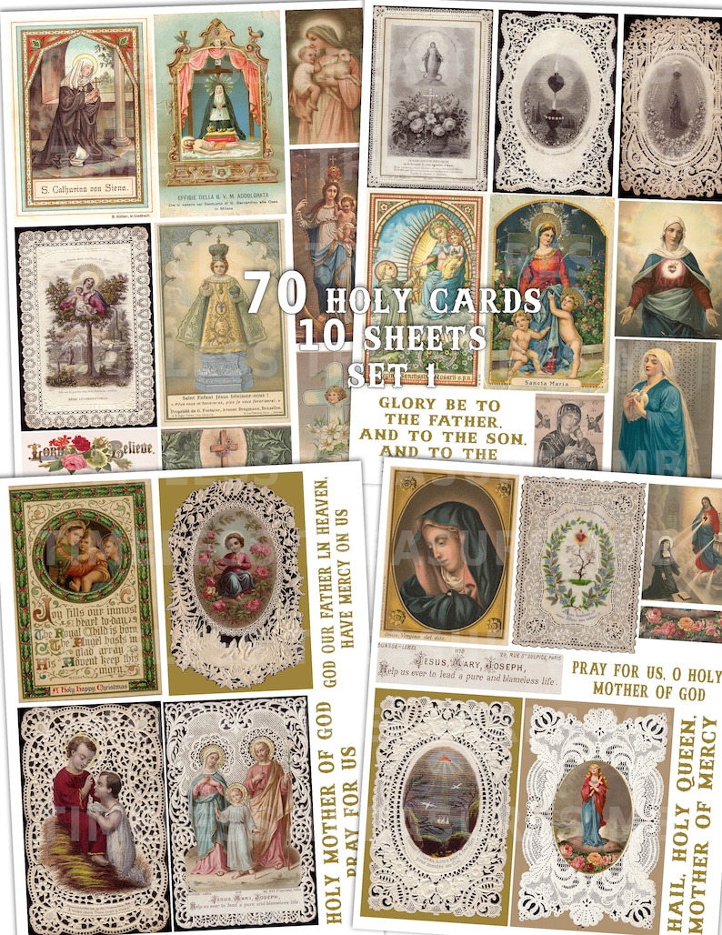 Catholic Holy Cards: Vintage Christmas Ephemera (10 Sheets) (digital ...