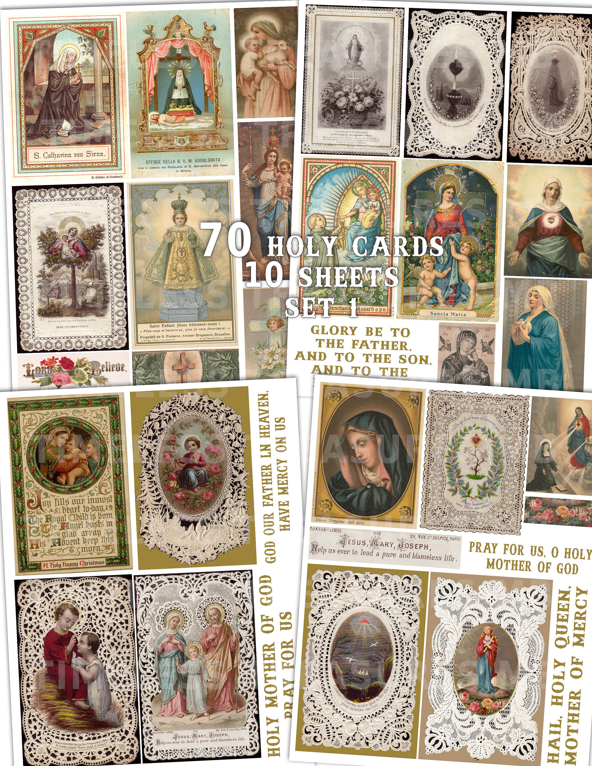 Catholic Holy Cards: Vintage Christmas Ephemera (10 Sheets) (digital ...