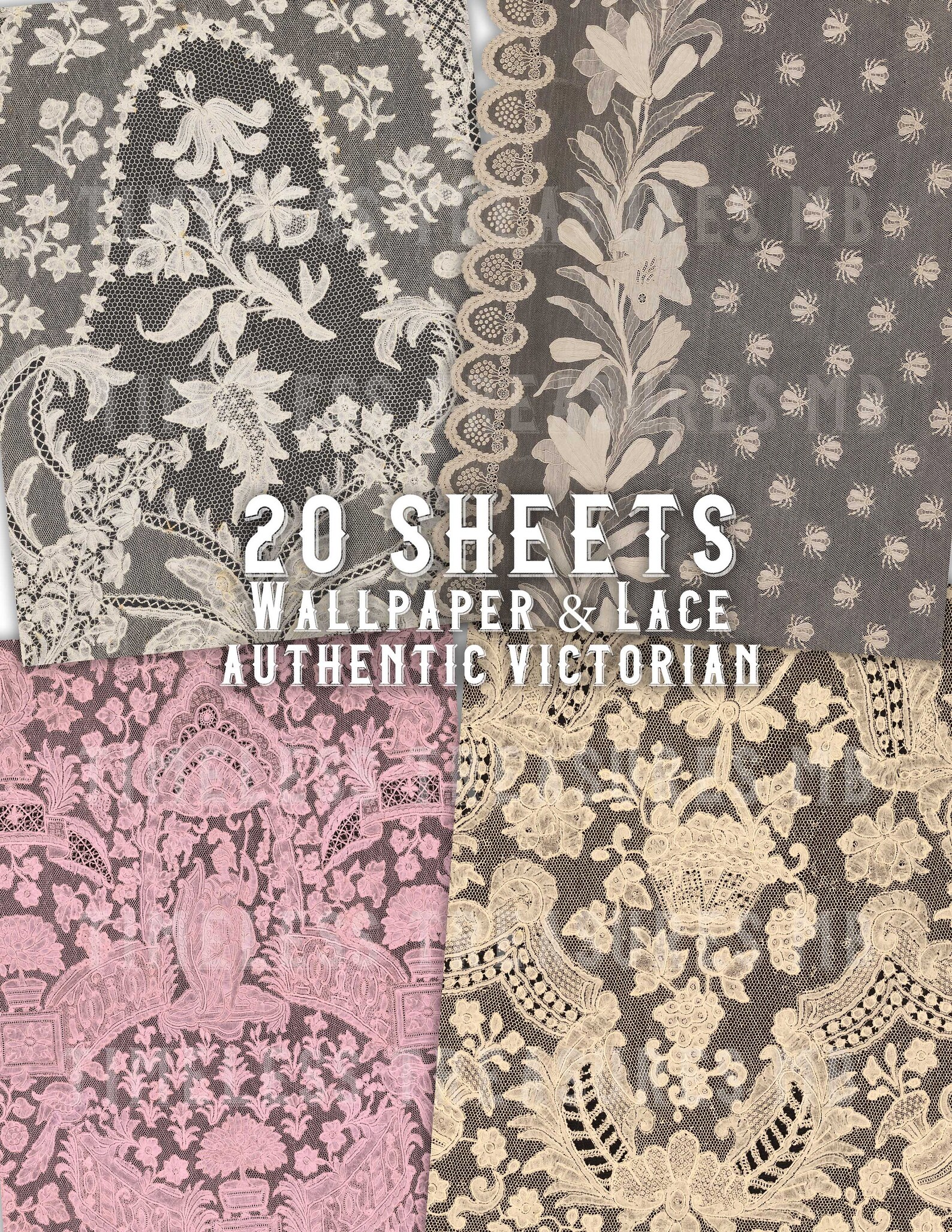 Victorian Wallpaper & Lace Digital Paper: 20 Printable Scrapbook Sheets ...