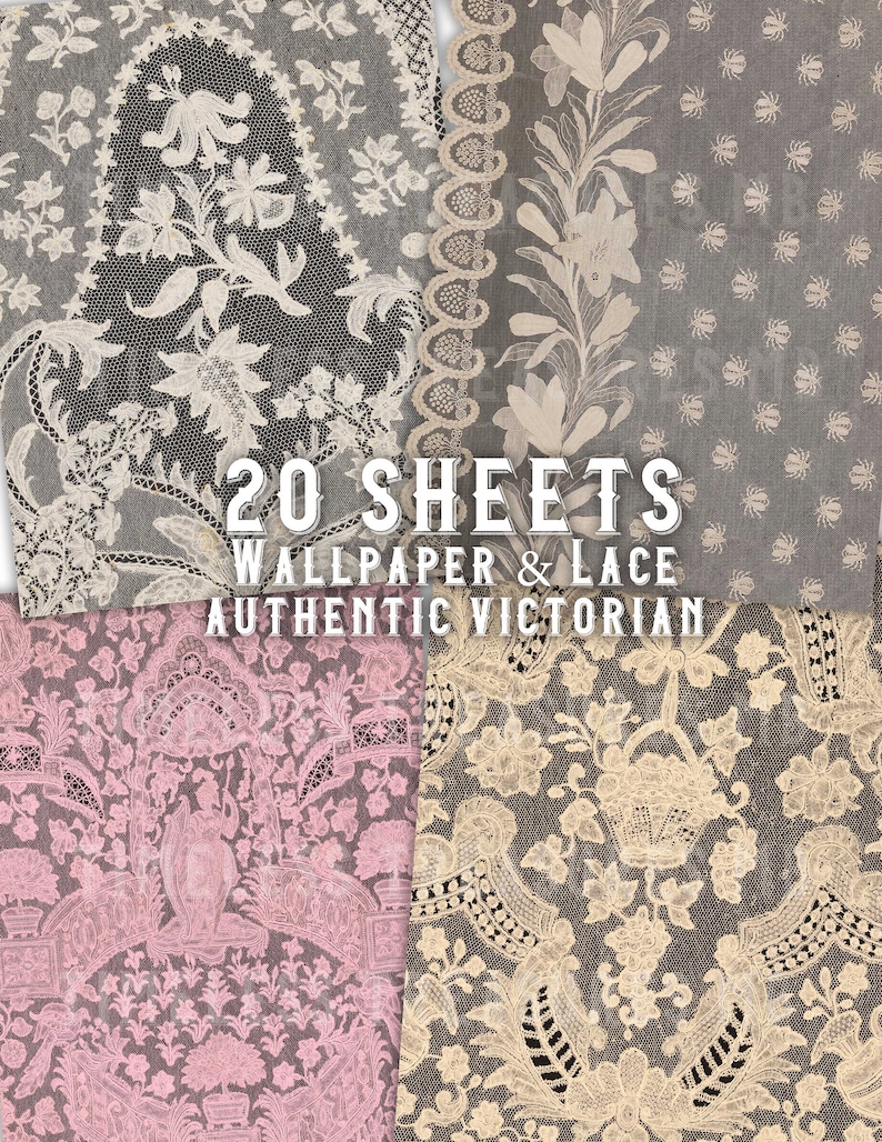 Victorian Wallpaper & Lace Digital Paper: 20 Printable Scrapbook Sheets ...