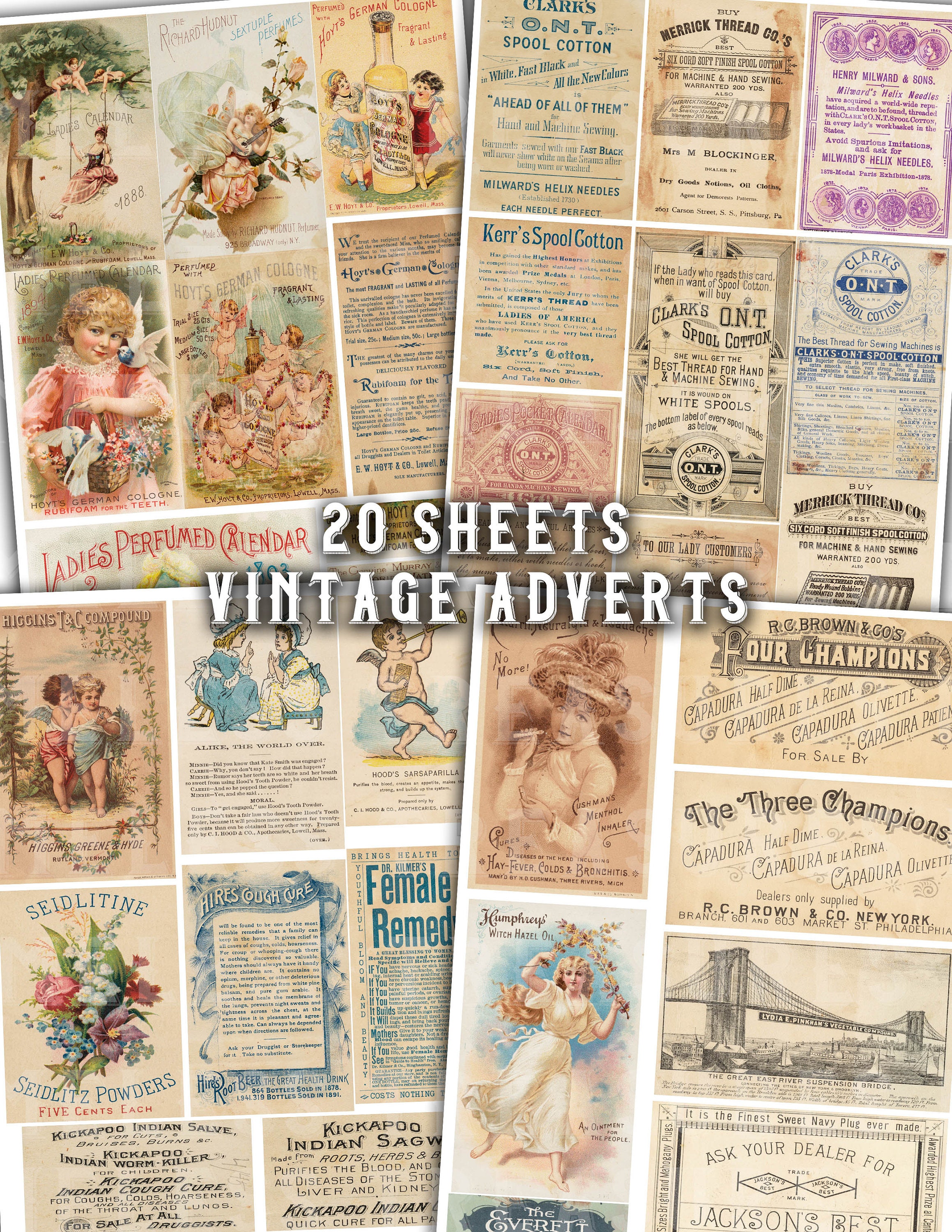 Vintage Adverts Ephemera: Perfume & Cologne Labels, 20 Sheets (digital ...
