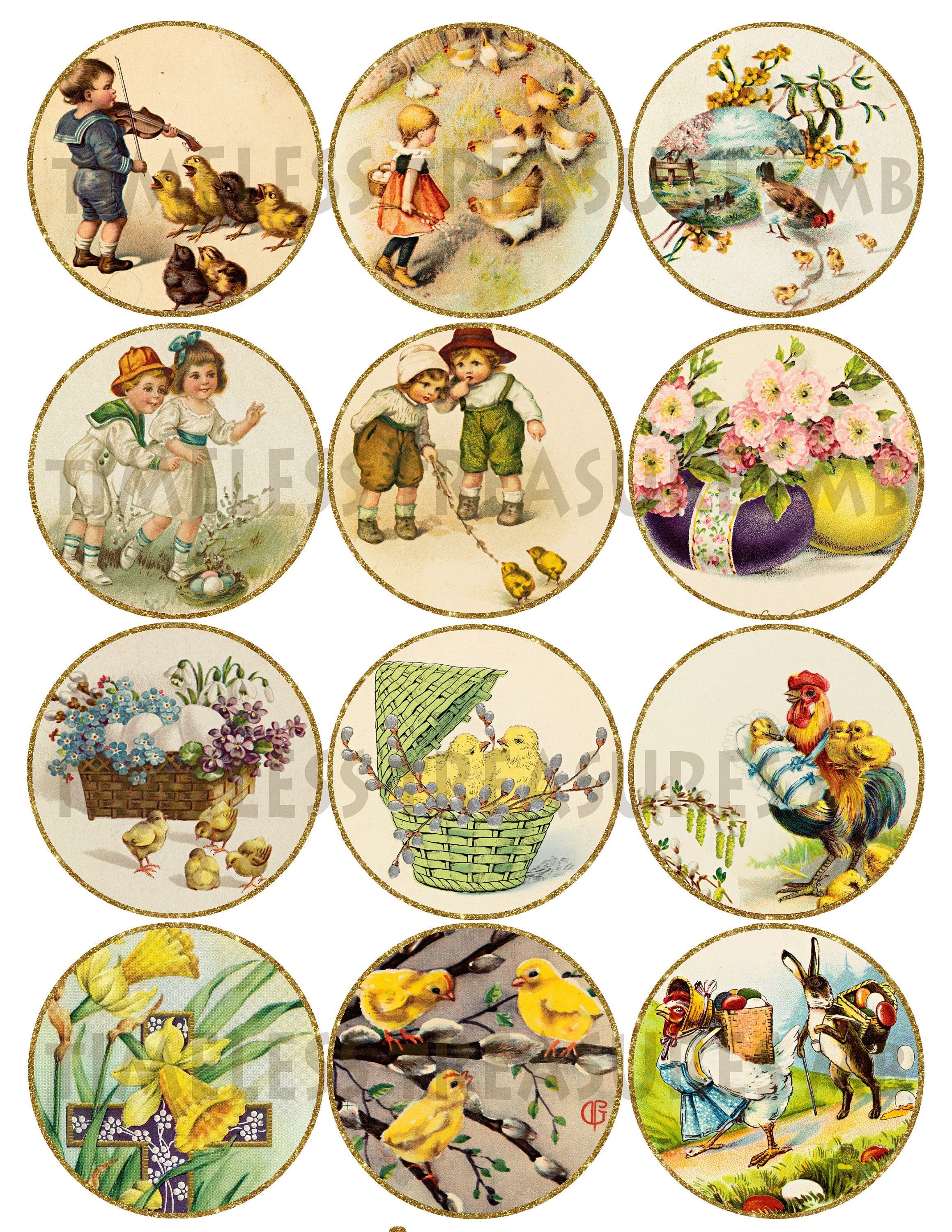 12 EASTER PRINTABLE CARDS Circles Vintage Happy Easter - Etsy