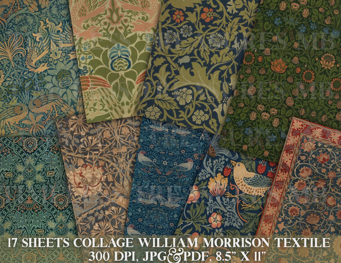 25 Sheets Printable WILLIAM MORRIS Pattern Design Collage - Etsy