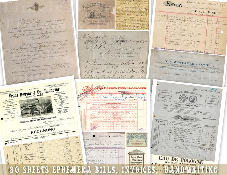 Vintage Ledger Ephemera: Old Bills, Invoices, Handwriting (digital ...