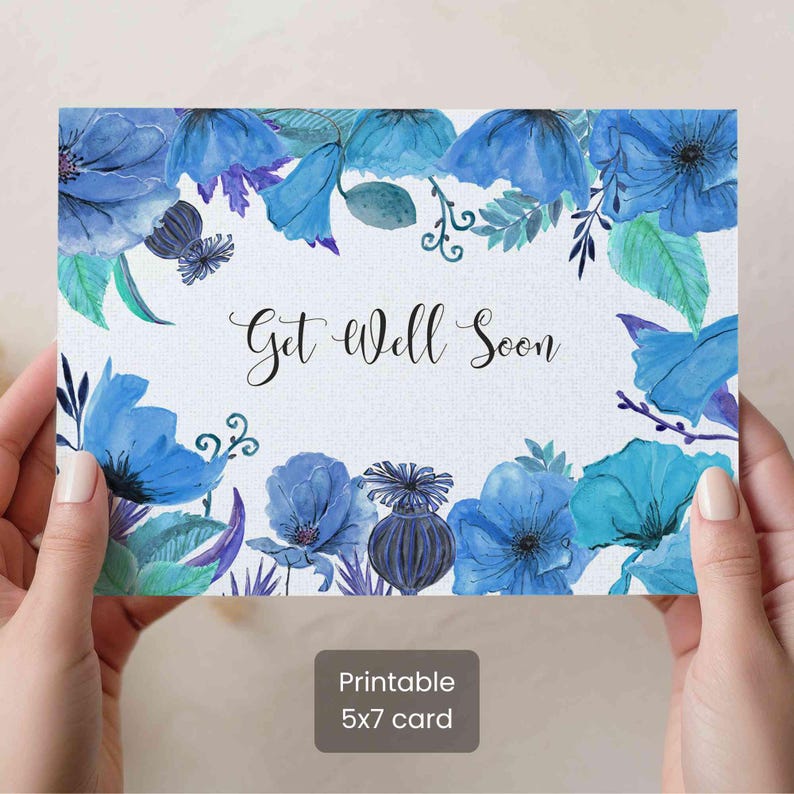Floral Get Well Card, Printable Flower Get Well Card, Poppy Get Well ...